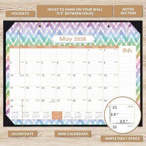 Other | 226 Calendar 2026 Desk Calendar Large 22x17 Jan 2026 Dec 2026 ...